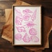Seashells Pink Print, Vintage Beachy, Seashell Line Art, Coastal ...