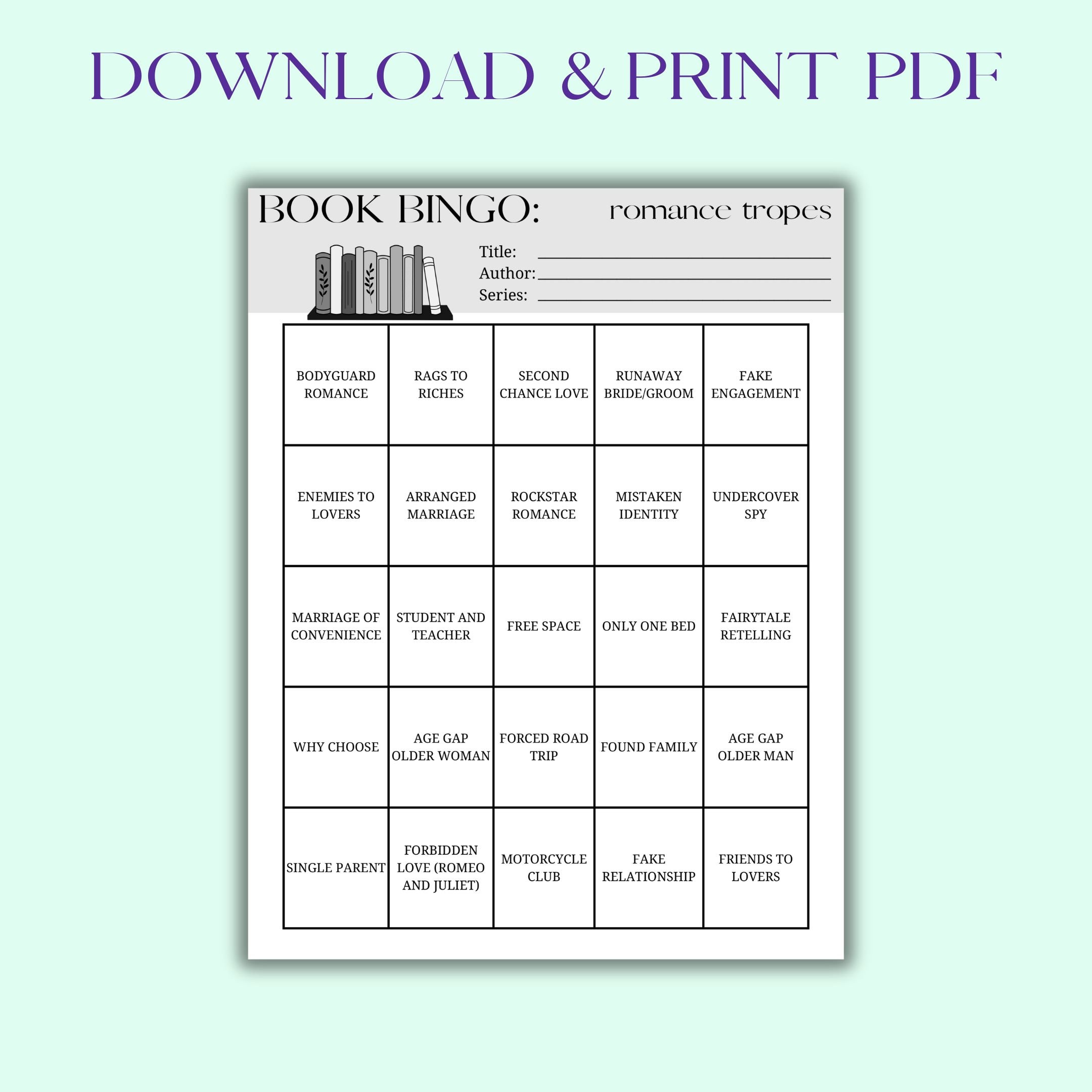 Book Bingo for Romance Readers, 6 Different Bingo Cards With Romance ...