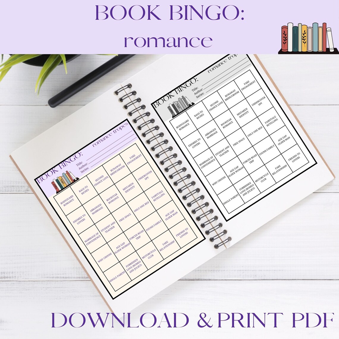 Book Bingo for Romance Readers, 6 Different Bingo Cards With Romance ...