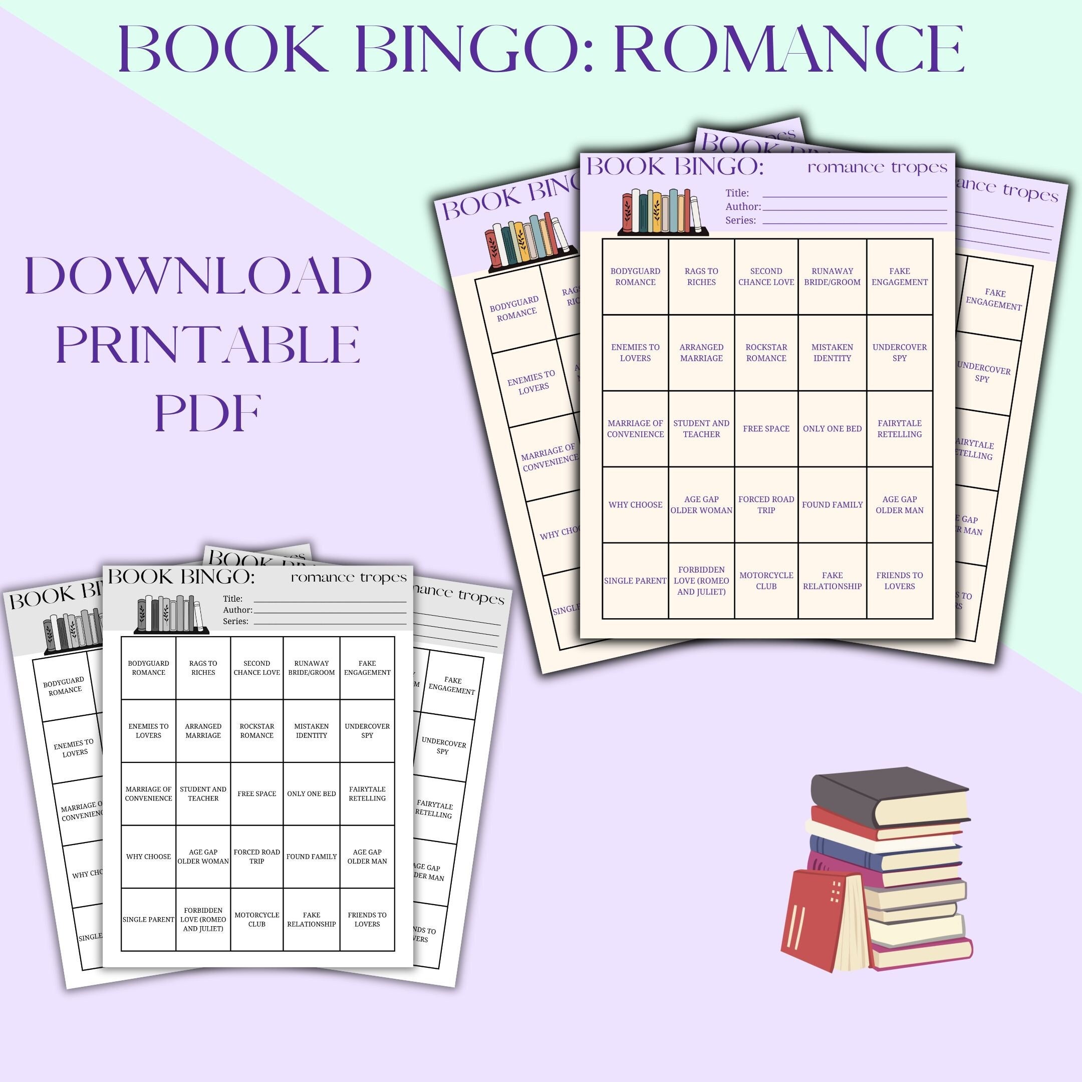 Book Bingo for Romance Readers, 6 Different Bingo Cards With Romance ...