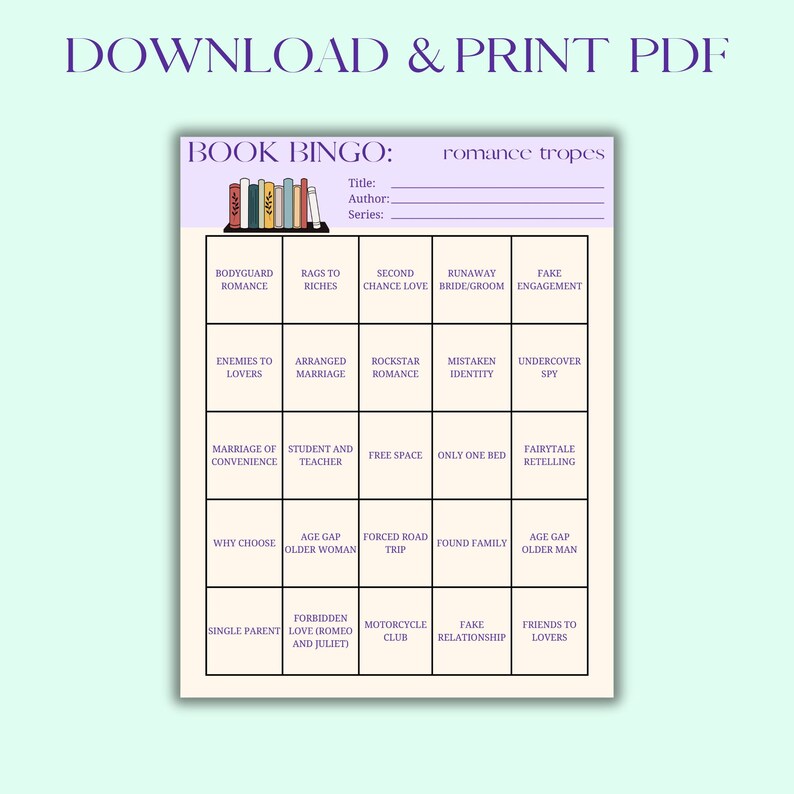 Book Bingo for Romance Readers, 6 Different Bingo Cards With Romance ...