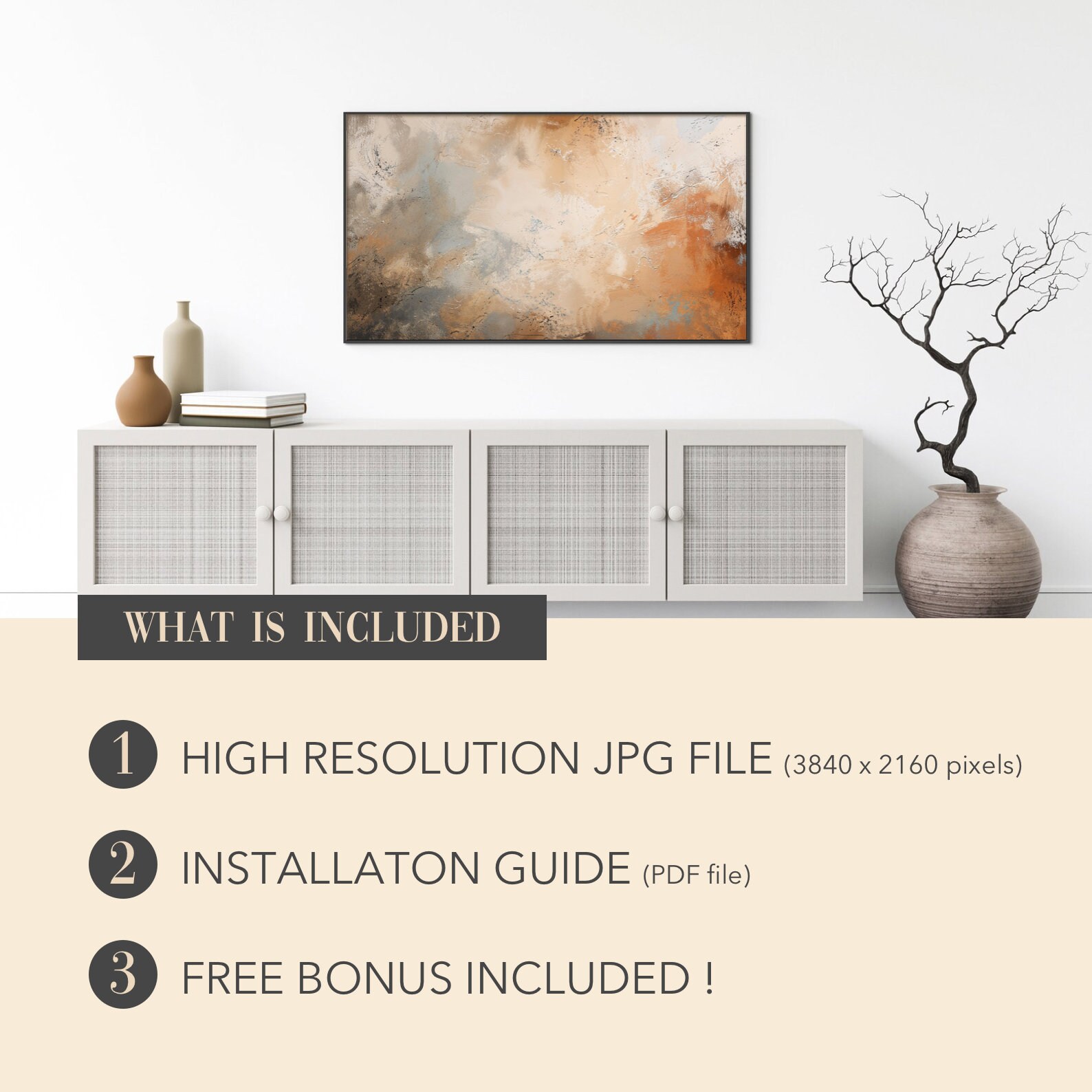 Samsung Frame TV Art Minimalist Painting With Gray, Orange and Beige ...