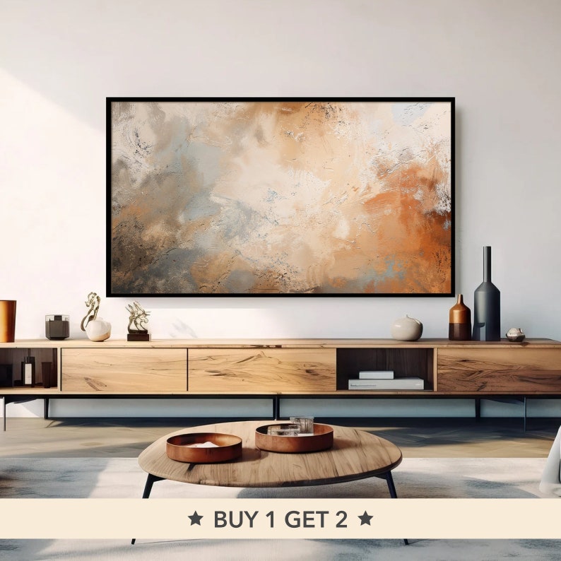 Samsung Frame TV Art | Minimalist Painting With Gray, Orange and Beige ...