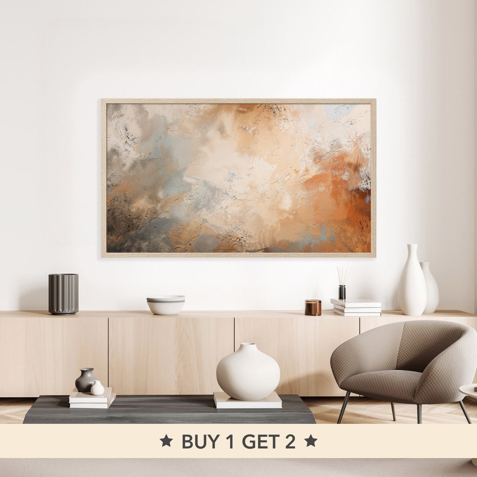 Samsung Frame TV Art Minimalist Painting With Gray, Orange and Beige ...