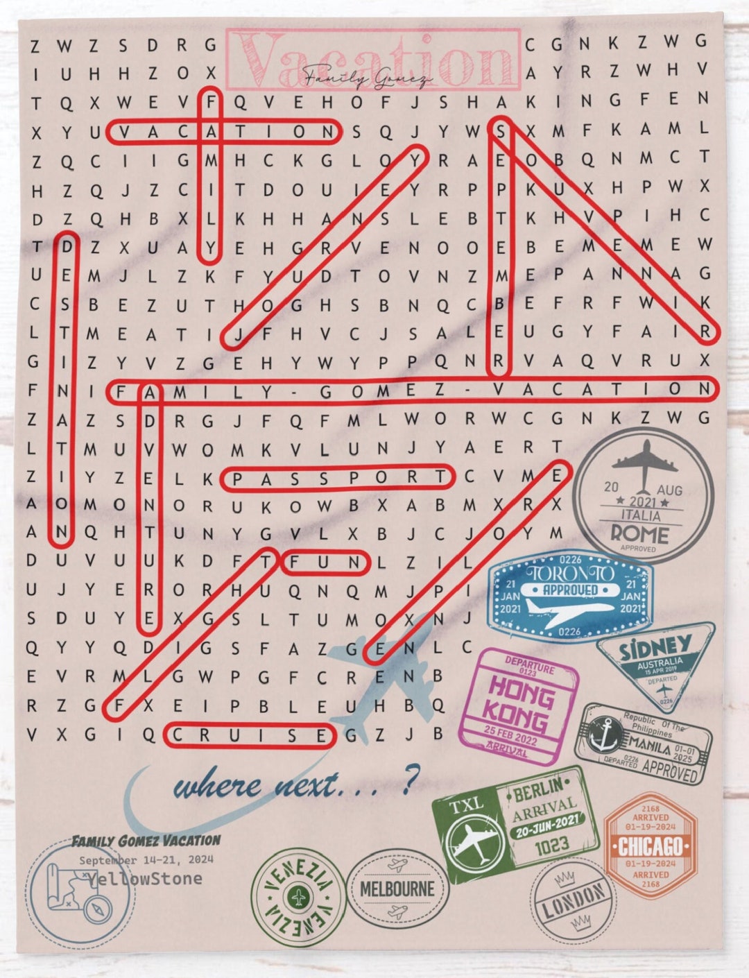 Custom Travel Word Search Blanket - Personalized Vacation Keepsake ...