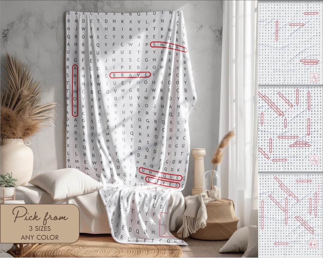 Word Search Cozy, Fleece Throw Blanket Thats Personalized With Name ...