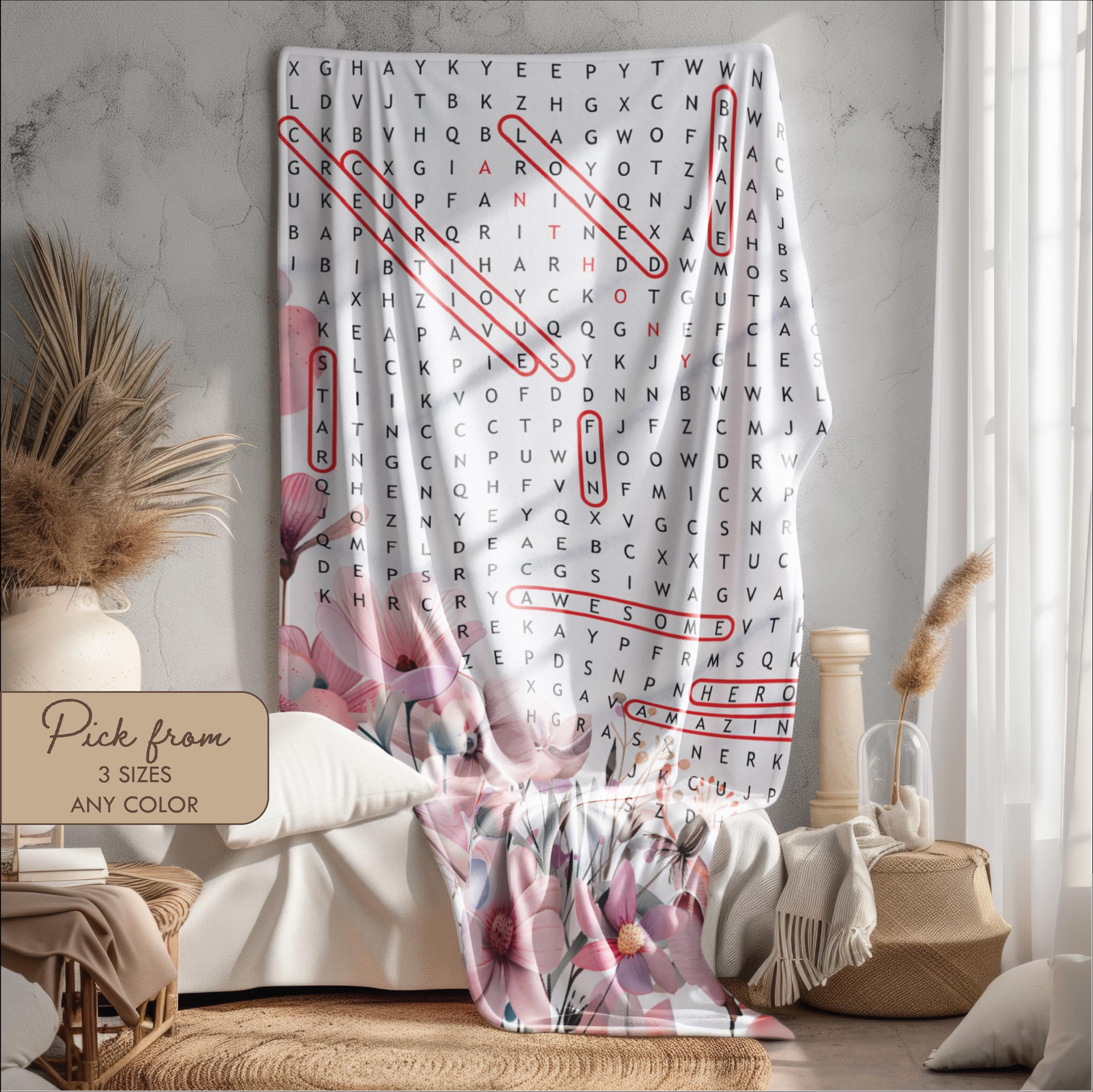 Personalized Word Search Blanket - Custom Name Puzzle Throw With Floral ...