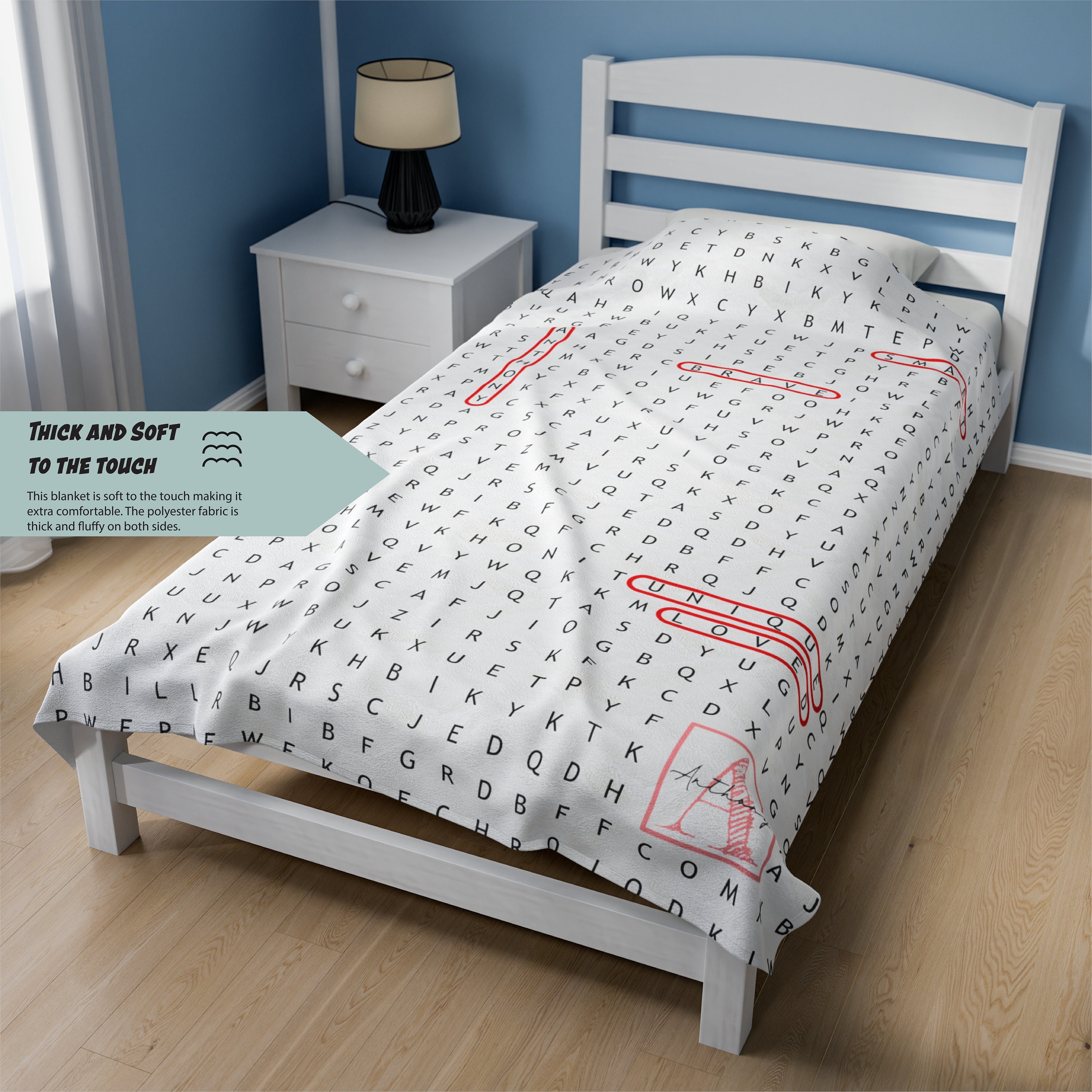 Customizable Word Search Cozy, Fleece Throw Blanket Thats Personalized ...