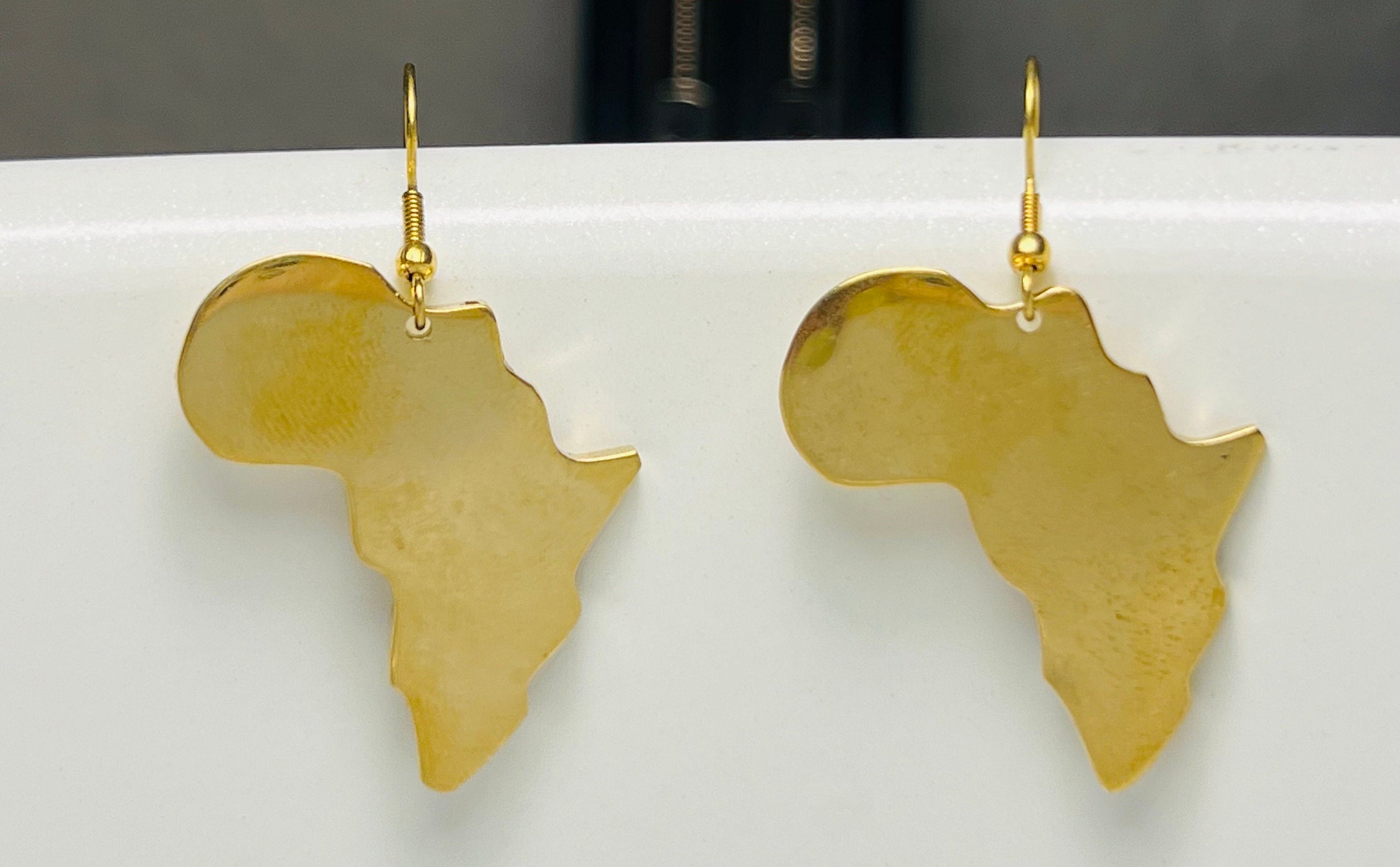 Small Africa Map Shape Brass Dangle Earrings |african Jewellery ...