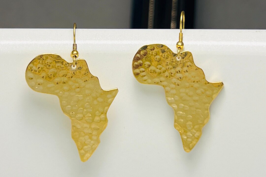 Small Africa Map Shape Brass Dangle Earrings |african Jewellery ...
