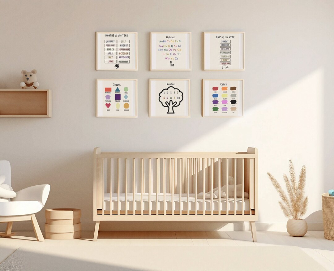 Set of 6 Aesthetic Educational Kids Wall Art, Playroom Posters ...