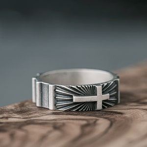 Christian Cross Men Promise Ring, Cross Handmade Wedding Band, Silver ...