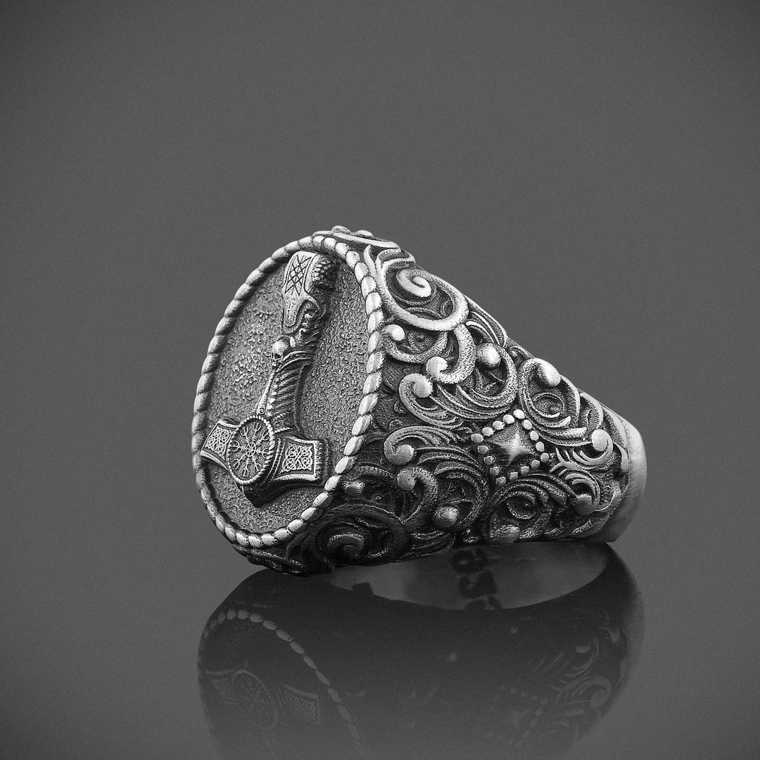 Viking Mjolnir Signet Ring, Oxidized 925k Silver, Norse Mythology - Etsy