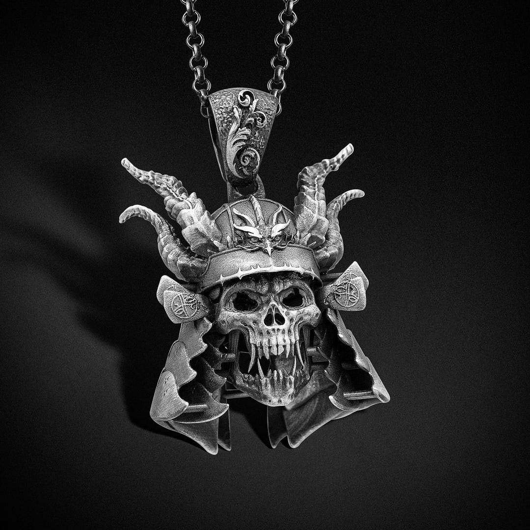 Sterling Silver Gothic Demon Skull Pendant, Occult Amulet - Etsy