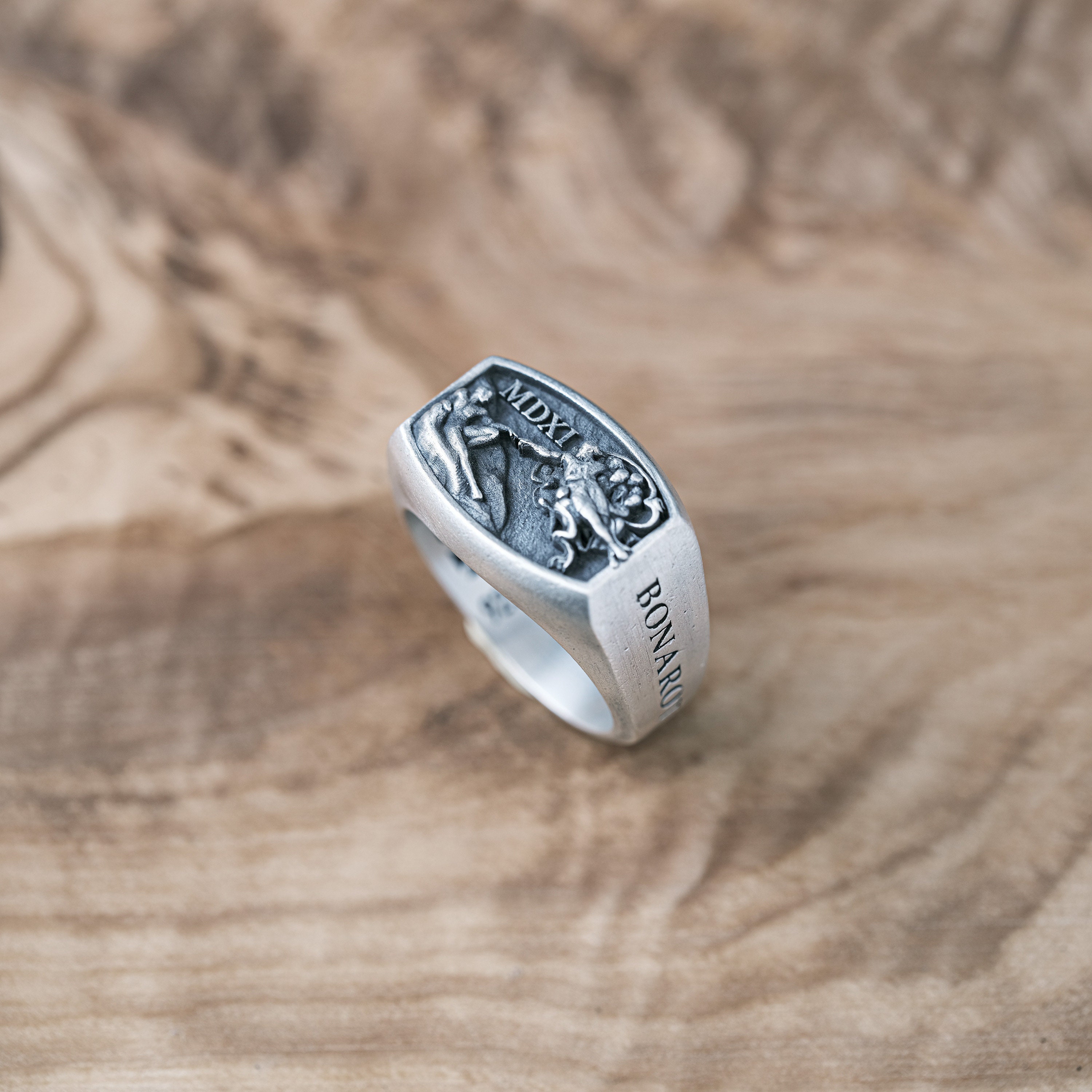 The Creation of Adam Ring, Michelangelo Renaissance Signet Mens Ring in ...