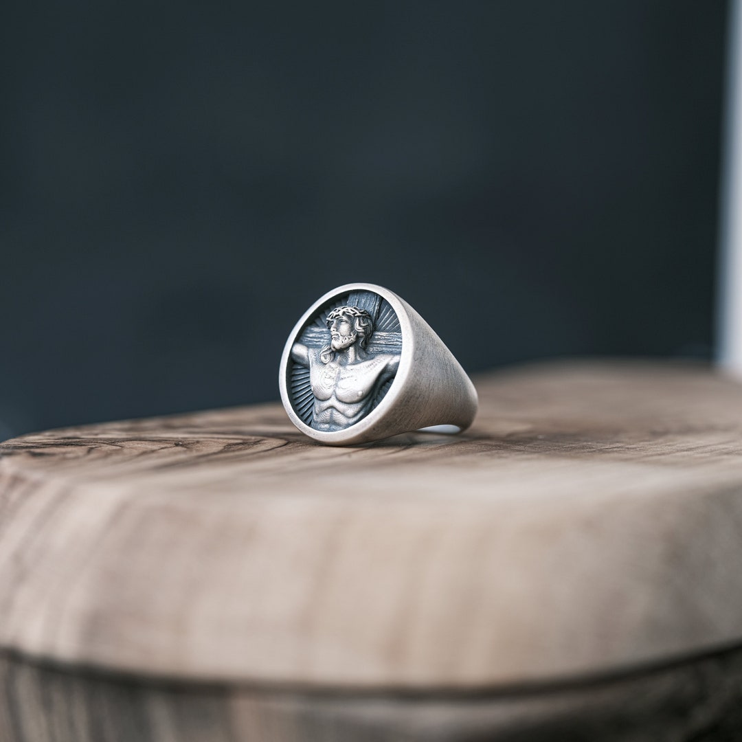 Sterling Crucifixion of Jesus Ring, Religious Statement Signet Ring ...