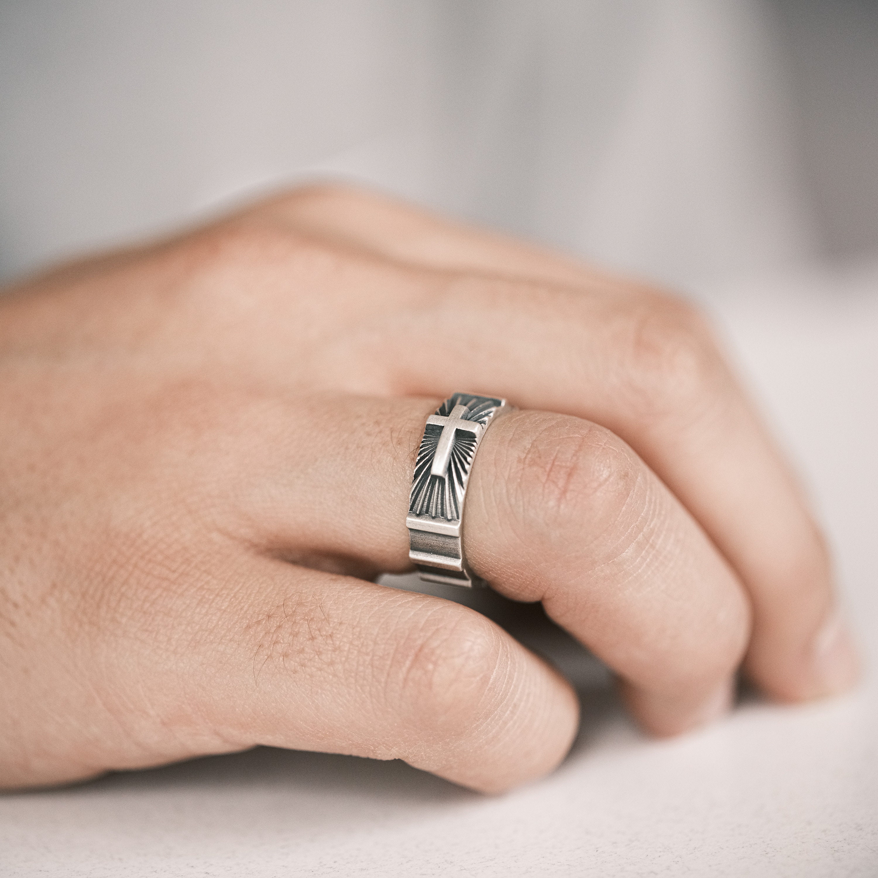 Christian Cross Men Promise Ring, Cross Handmade Wedding Band, Silver ...