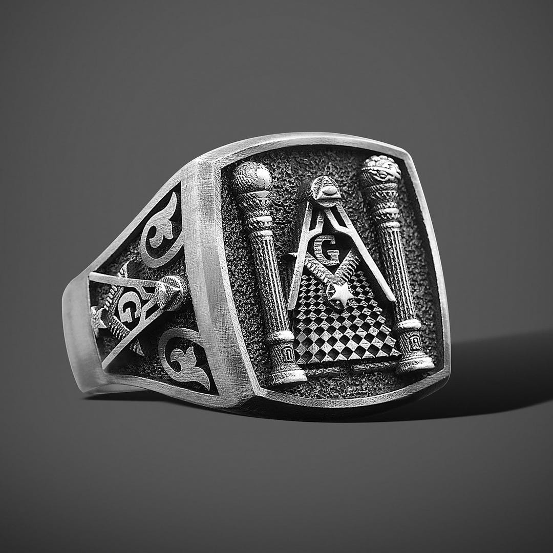 Oxidized Sterling Silver Masonic Signet Ring, Freemason Ring - Etsy