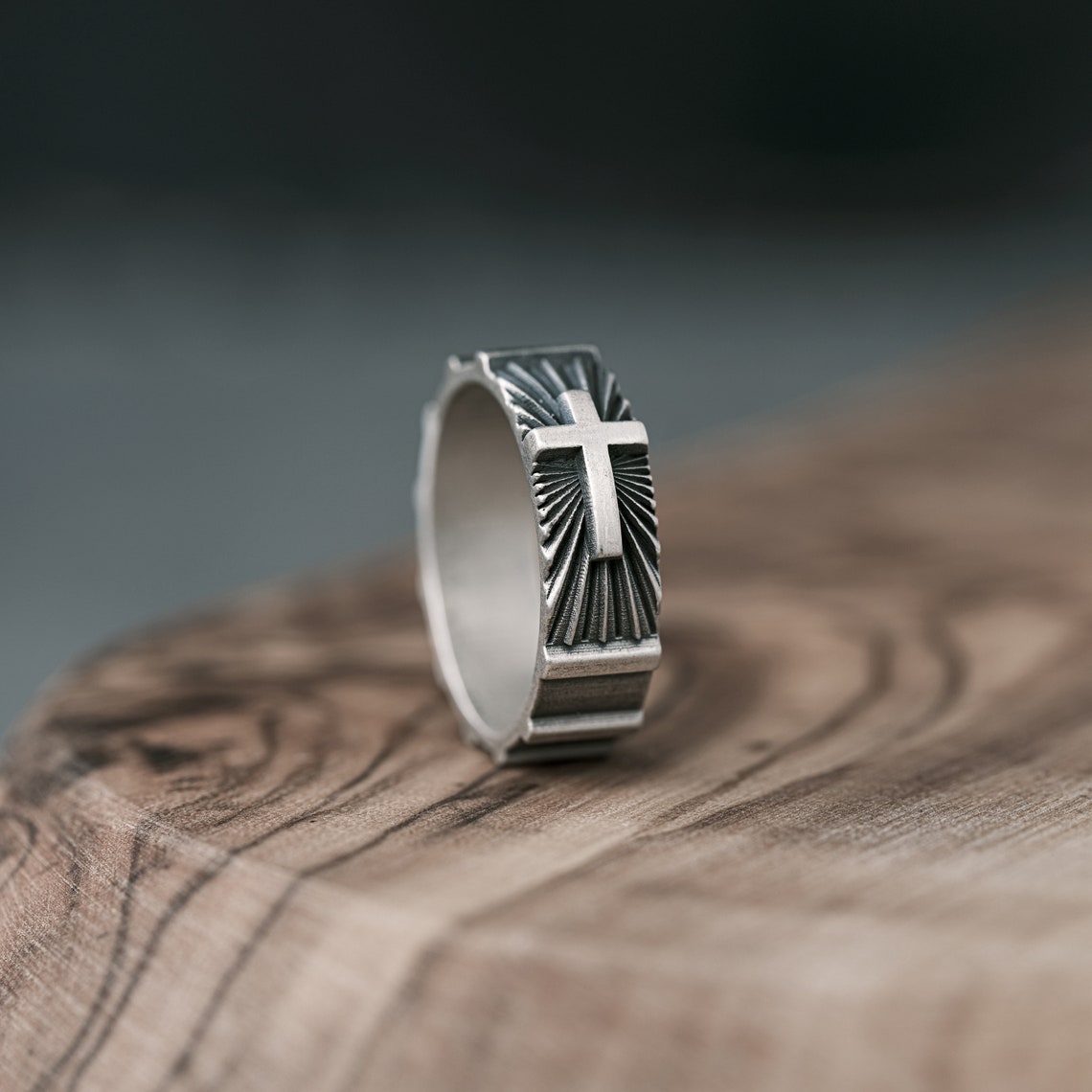 Christian Cross Men Promise Ring, Cross Handmade Wedding Band, Silver ...