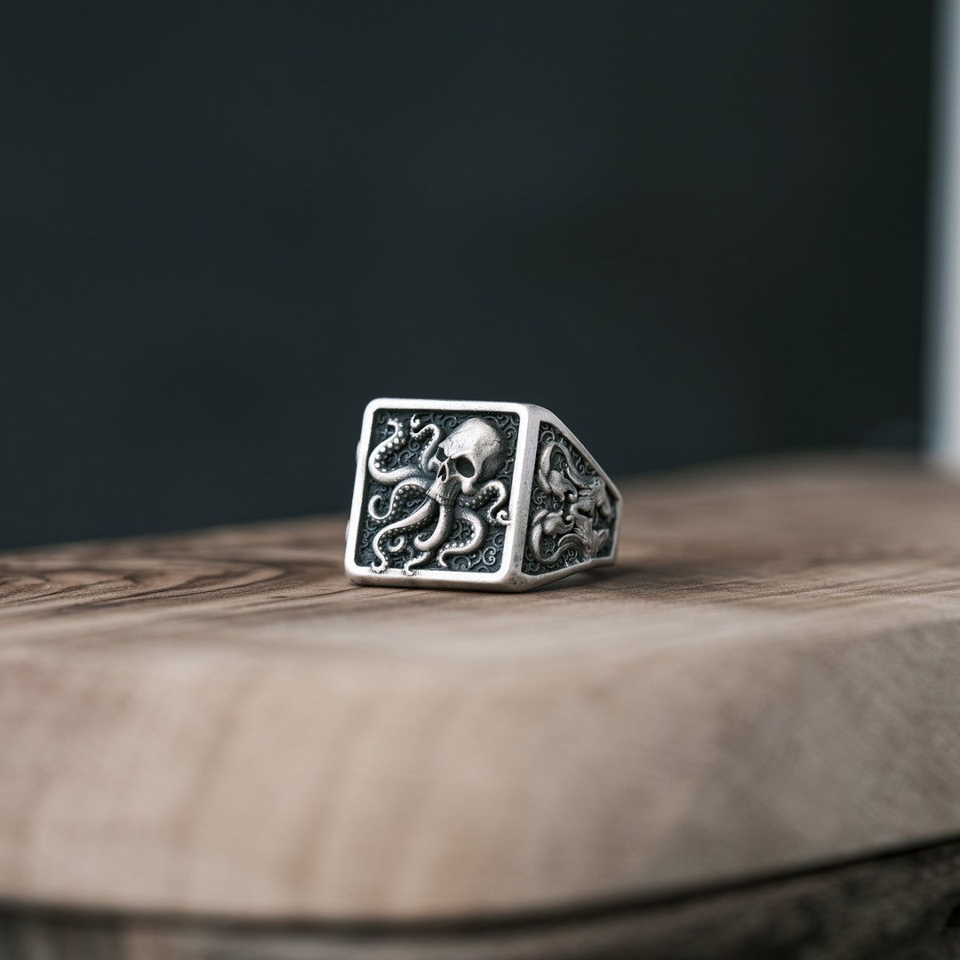 Handmade Tentacle Skull Ring Kraken Cool Ring Octopus Skull Ring for ...