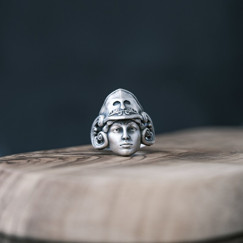 Athena Greek Goddess Sterling Silver Ring, Oxidized Signet Ring - Etsy