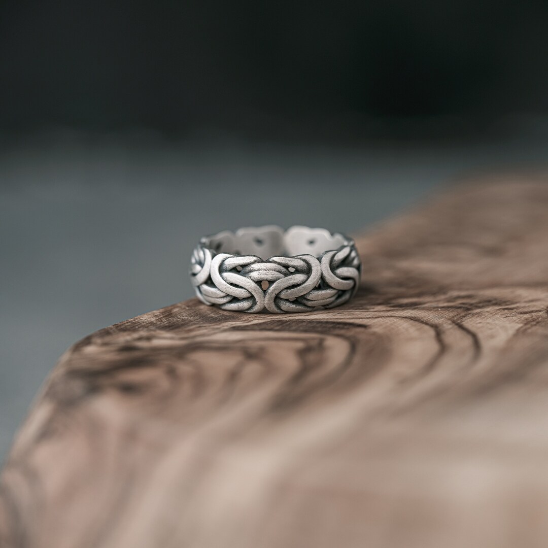 Silver Byzantine Chain Ring, Mens Oxidized Pinky Chain Ring, Cool ...