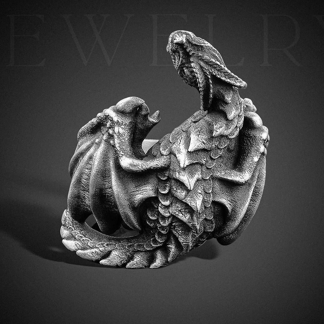 Oxidized 925 Silver Dragon Ring, Gothic Winged Ring - Etsy