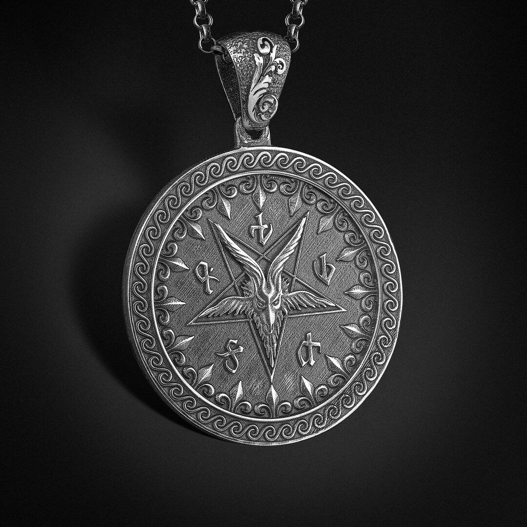Oxidized Sterling Silver Baphomet Pendant, Satanic Goat Deity Necklace ...