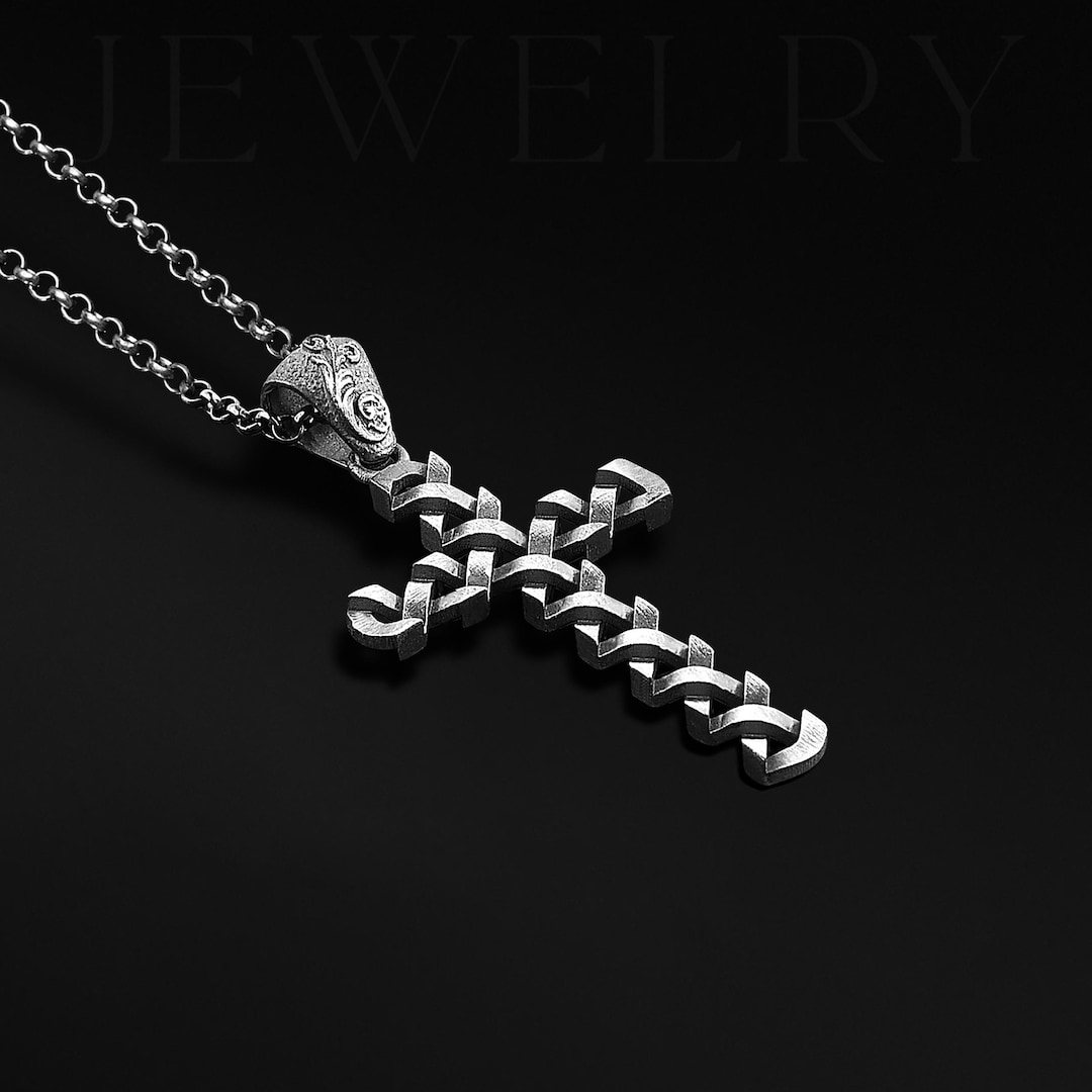 Oxidized Sterling Silver Geometric Cross Pendant, Christian Jewelry - Etsy