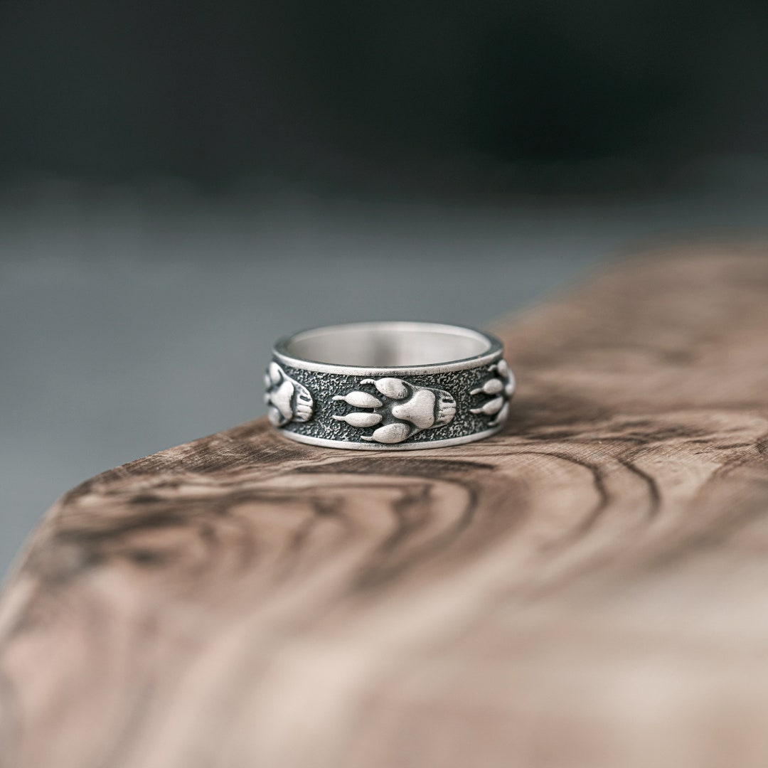 Wolf Paw Bands Silver Mens Ring Dog Claw Handmade Unique Promise Ring ...