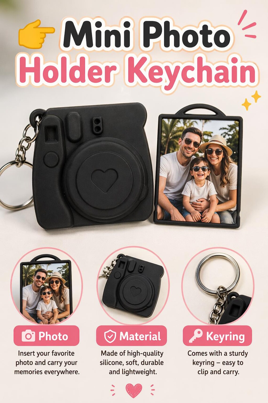 Personalized Photo Keychain Camera, Mini Instax Style Photo Holder ...