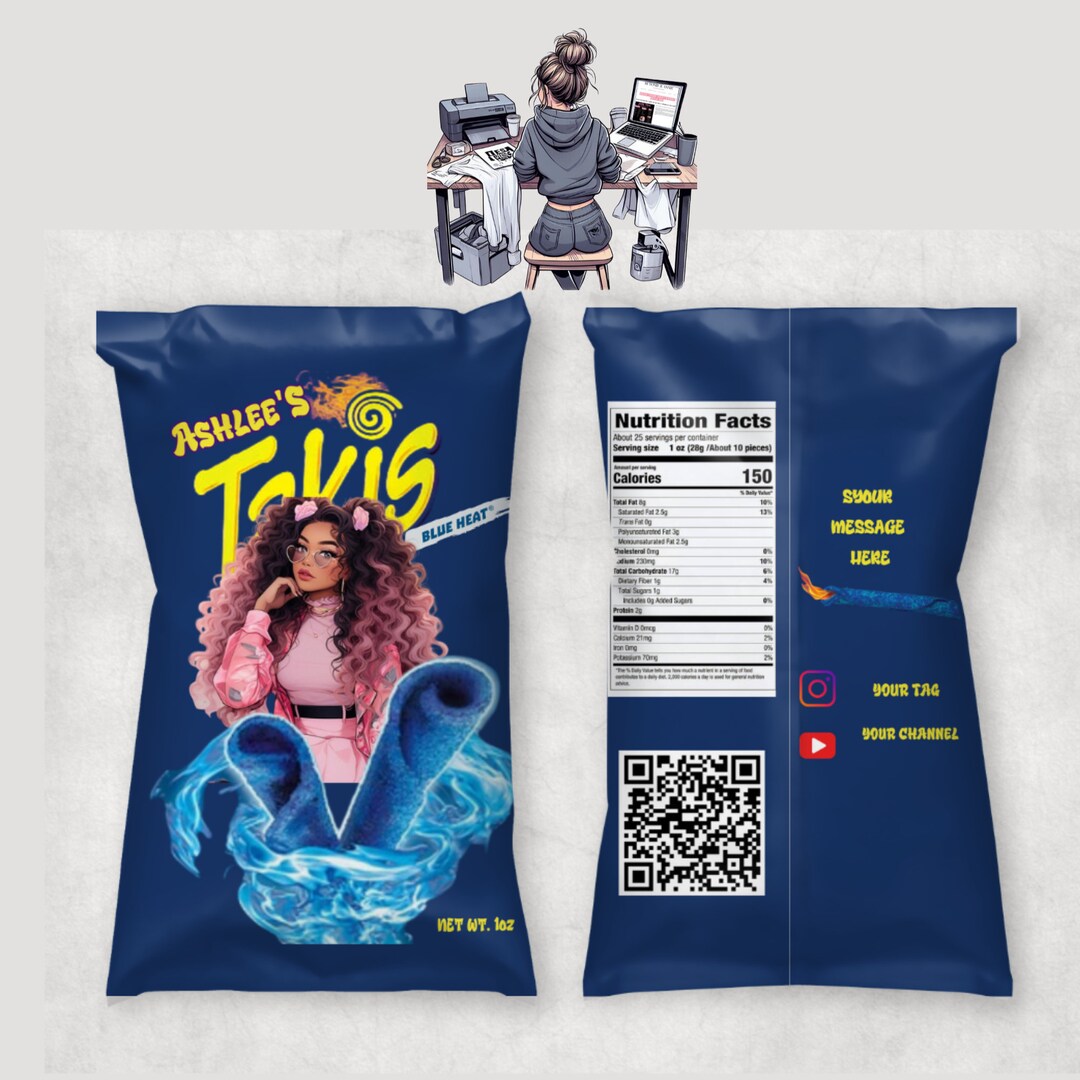 Personalized Takis Blue Heat Chip Bags, Custom Chip Bags, Birthday Chip ...