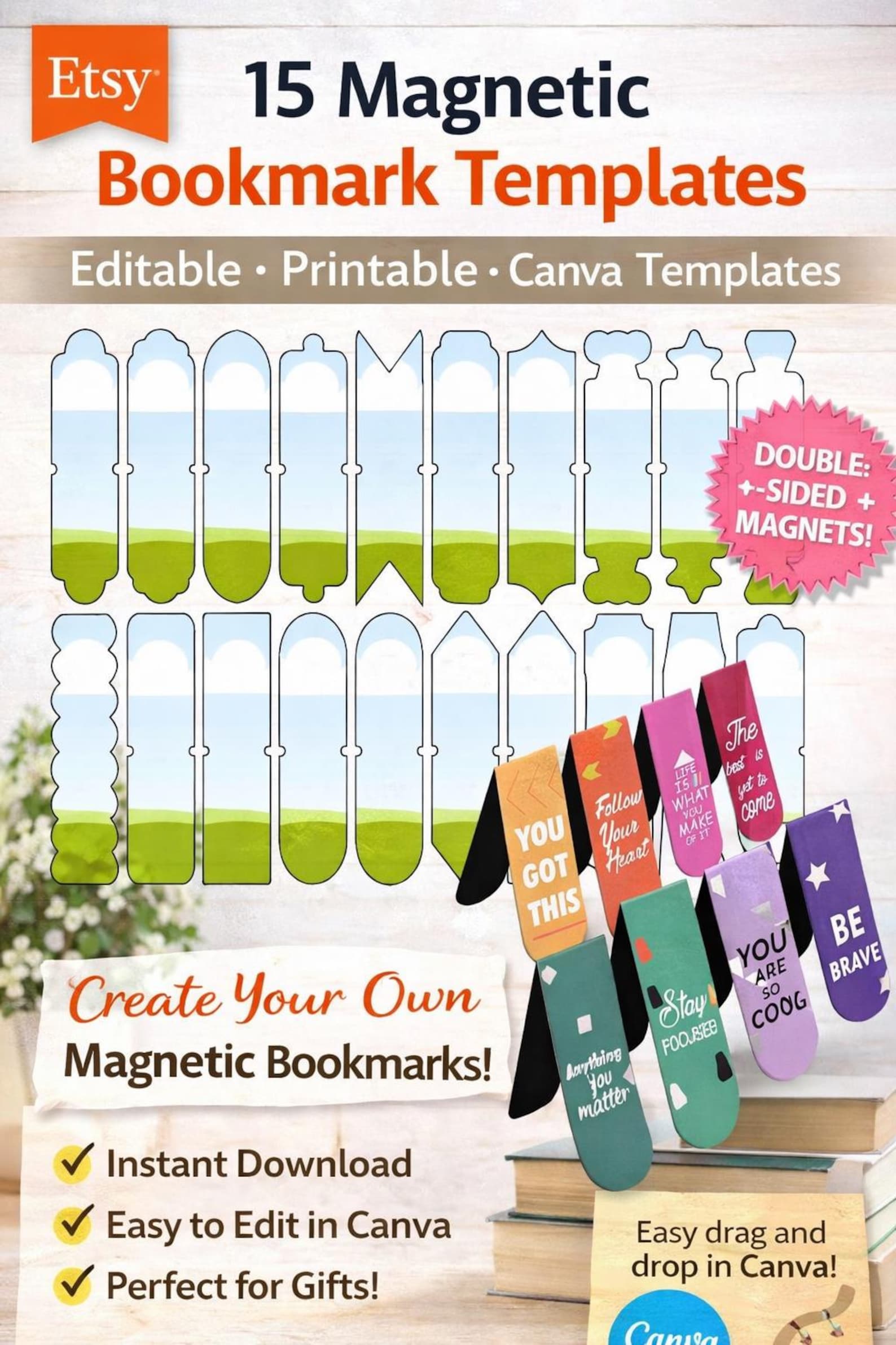 Magnetic Bookmark Templates Bundle: Editable Canva Designs (digital ...