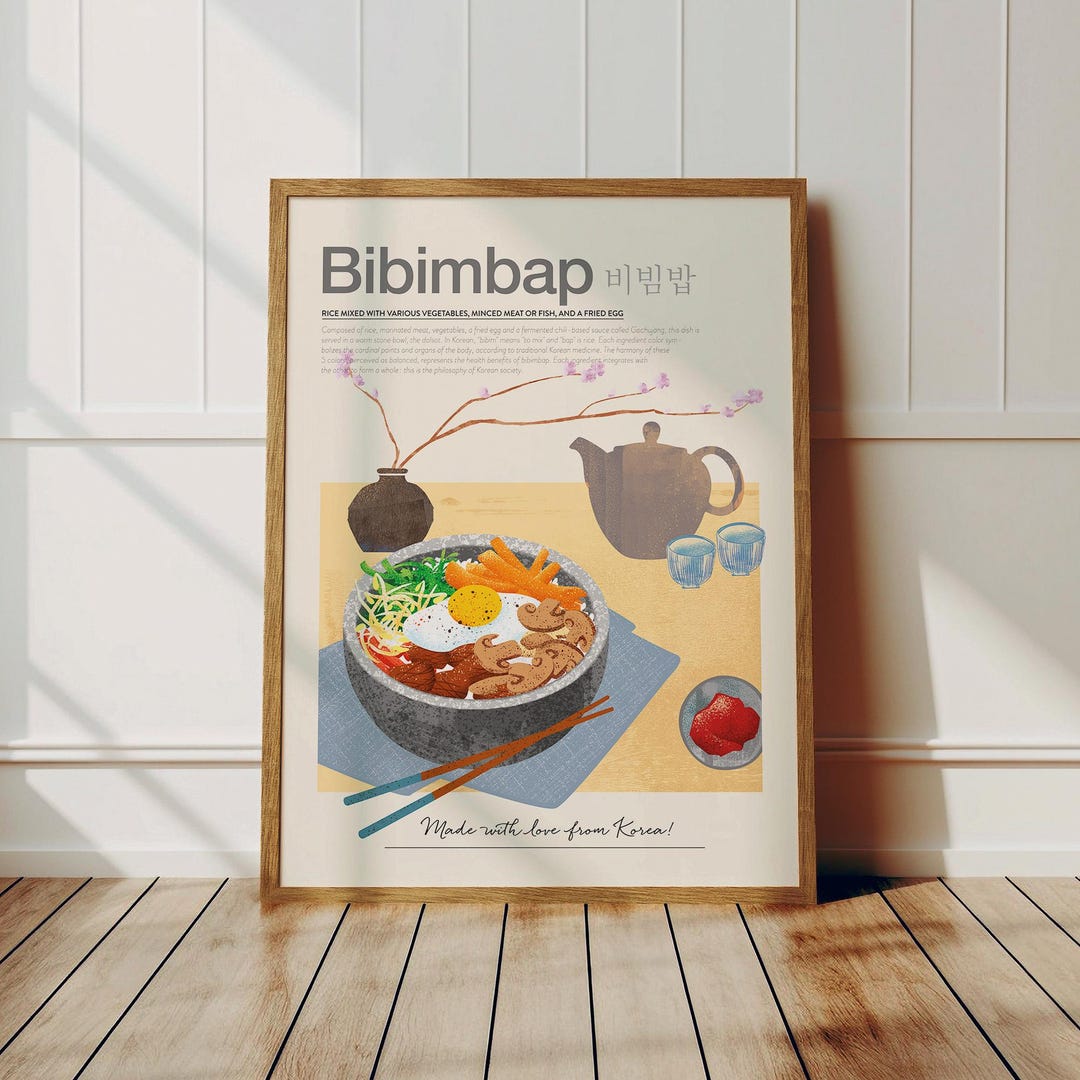 Bibimbap Poster, Korean Food Poster, Korean Kitchen Decoration, Asian ...