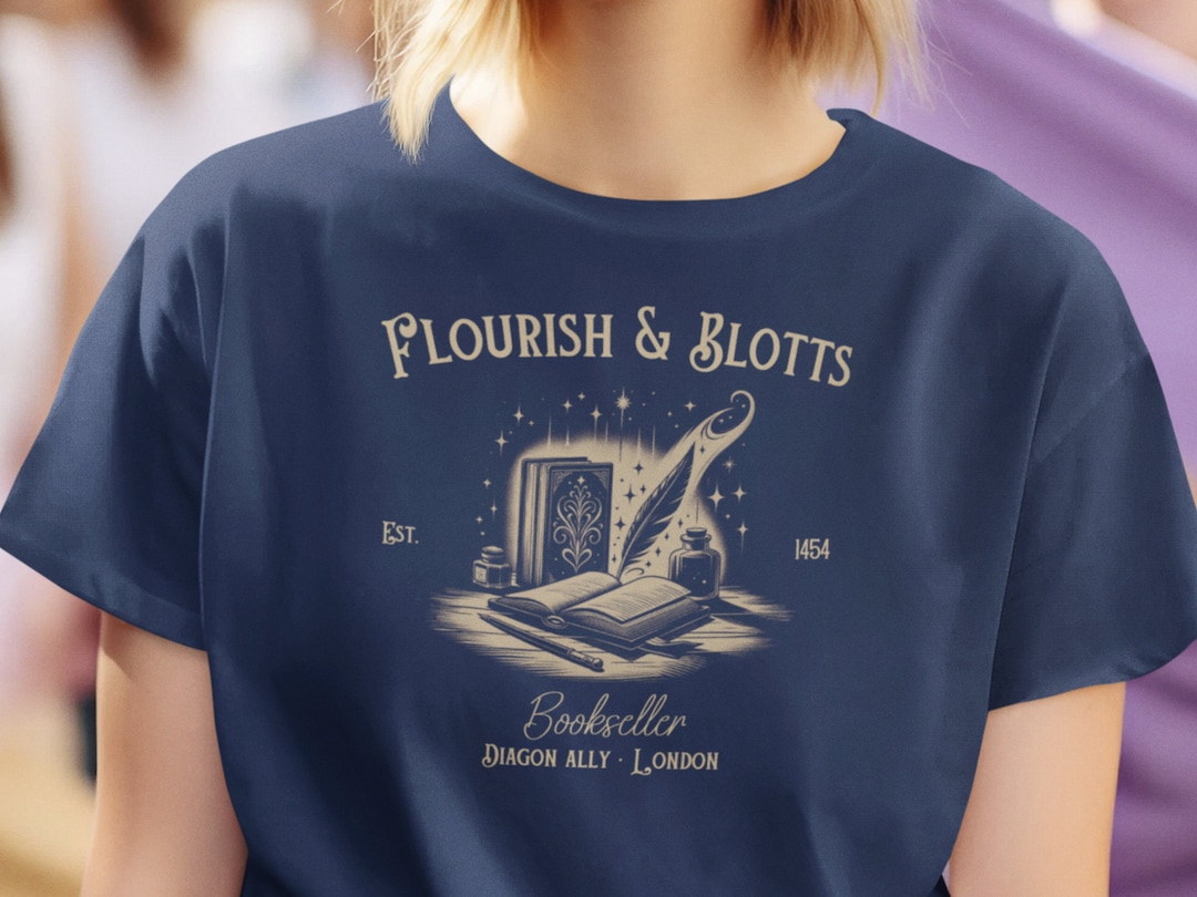 Vintage Reading Book Shirt Flourish and Blotts Tee Gothic Teacher Librarian Gift Booktok ...