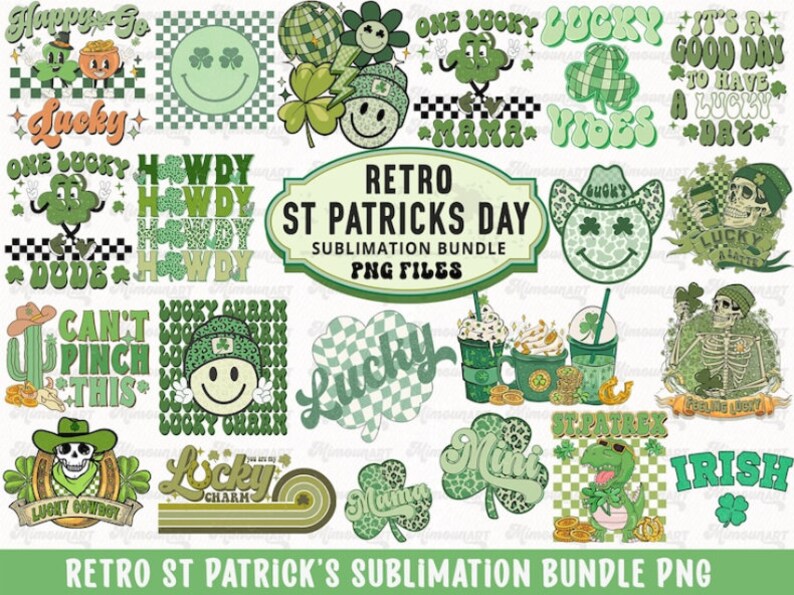 Retro St Patrick's Day Png Bundle, St Particks Png, Shamrocks Png ...