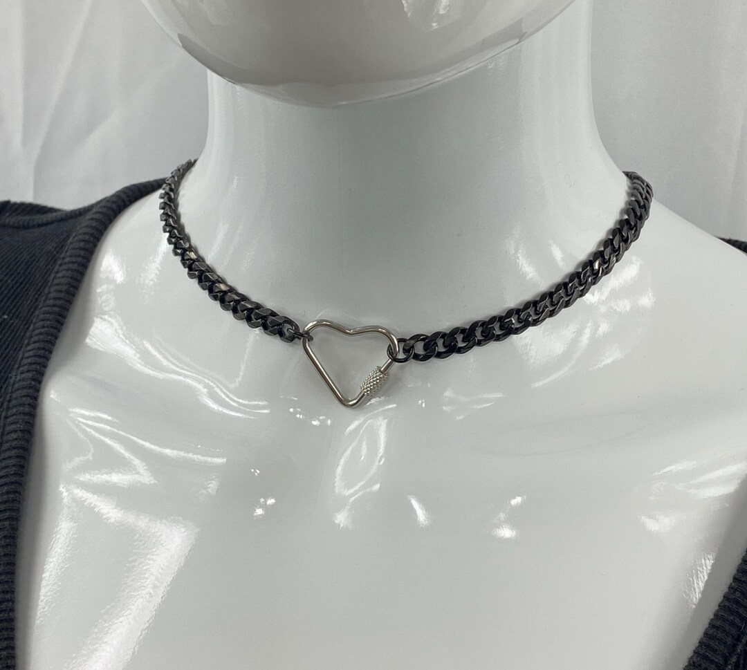 Miami Cuban Curb Chain With Heart Carabiner Stainless Steel Necklace - Etsy