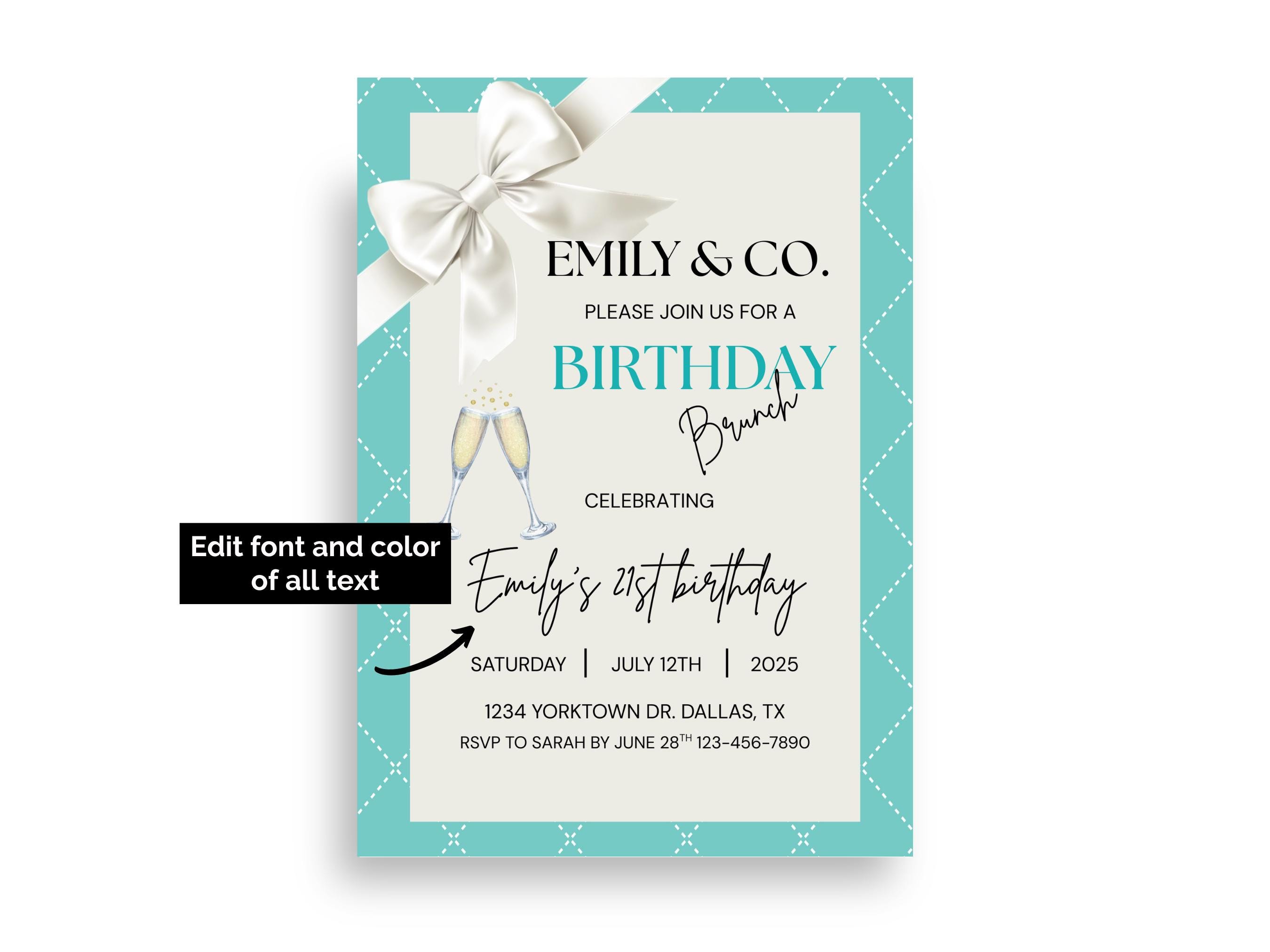 Tiffany Inspired Birthday Invitation, Breakfast at Tiffany's, Teal and ...