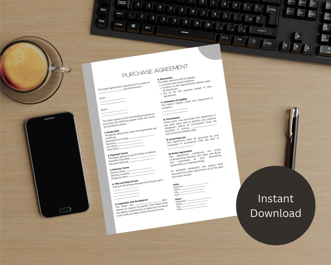 Printable Purchase Agreement Form: Business & Real Estate (PDF Download ...