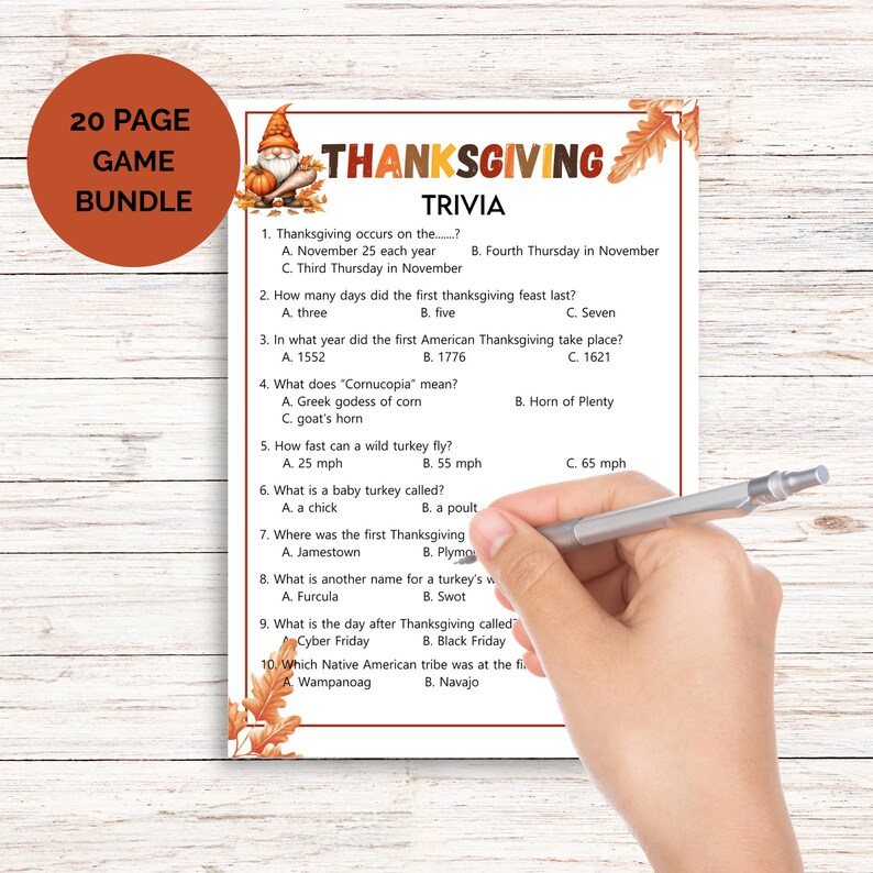 Printable Thanksgiving Gnome Game Bundle, Holiday Party (digital ...