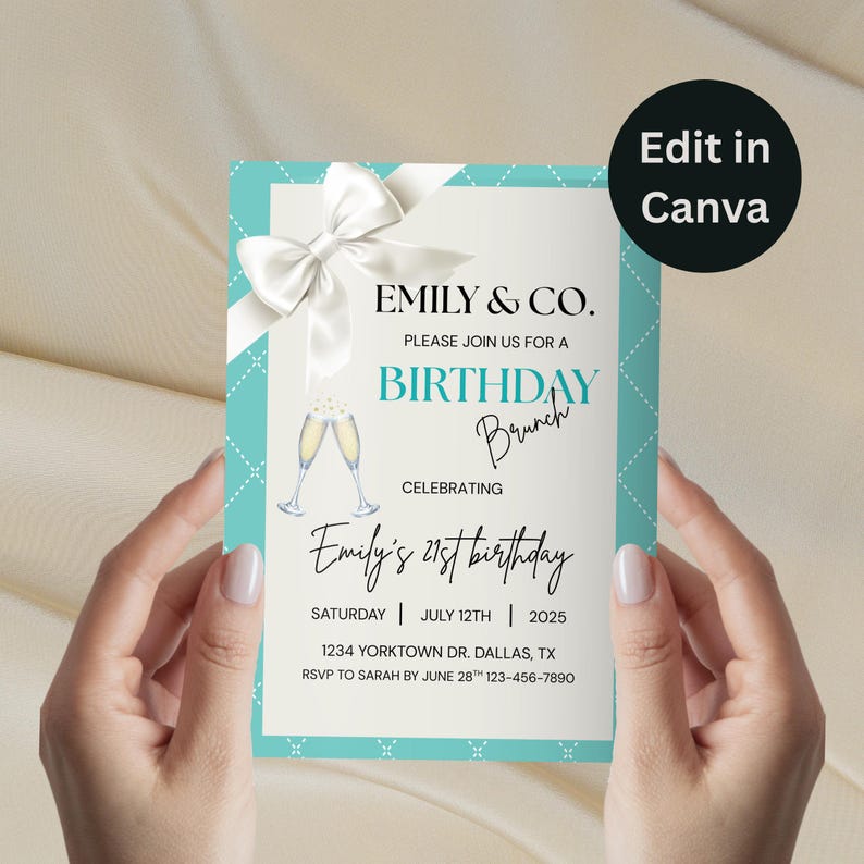 Tiffany Inspired Birthday Invitation, Breakfast at Tiffany's, Teal and ...