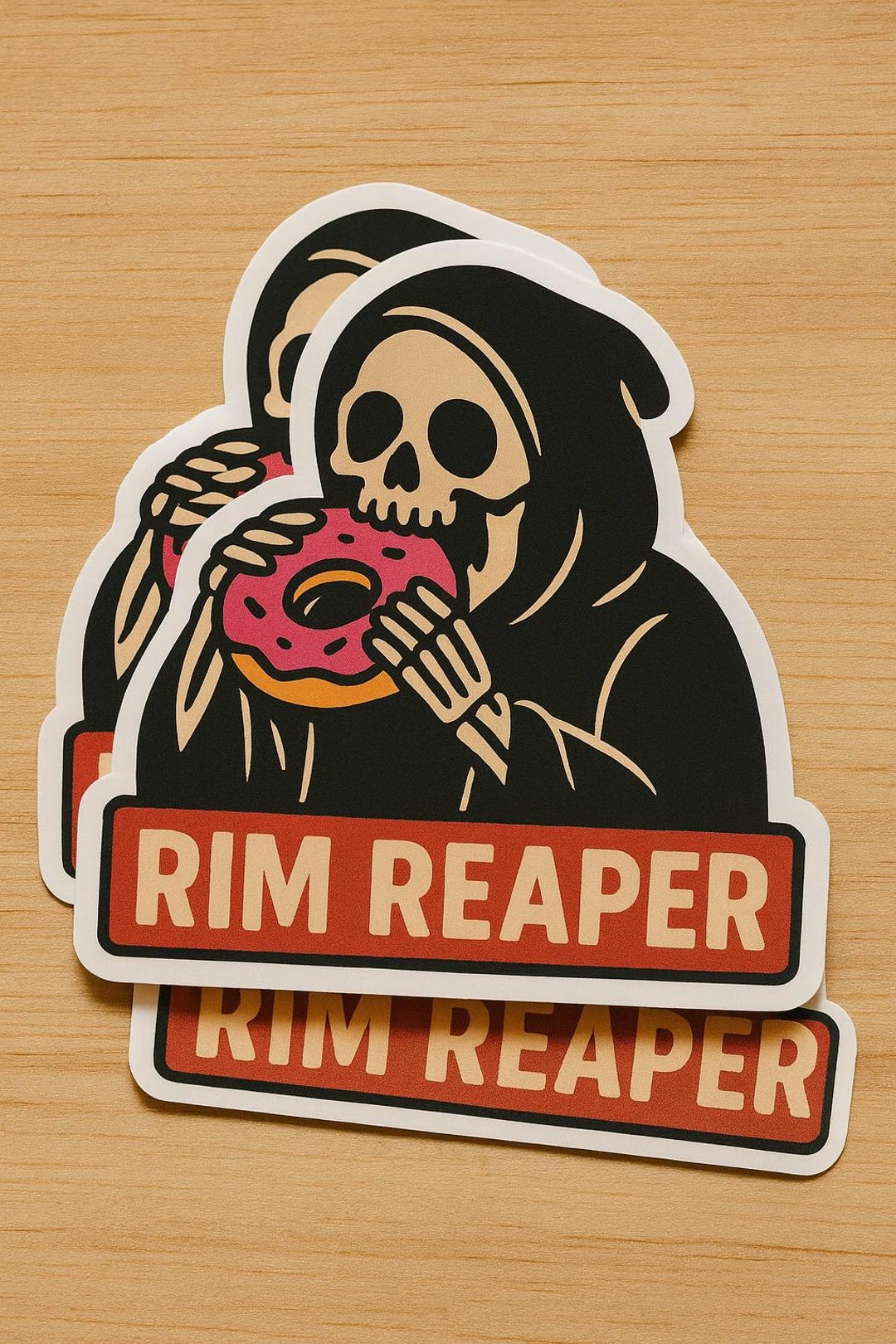 Rim Reaper Donut Sticker – Funny Grim Reaper Vinyl Decal, Humorous Food ...