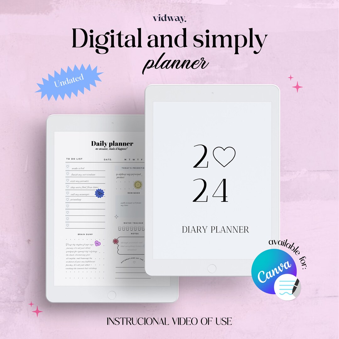 Digital Planner 2024, Digital Planner Goodnotes, Undated, Diary Planner ...