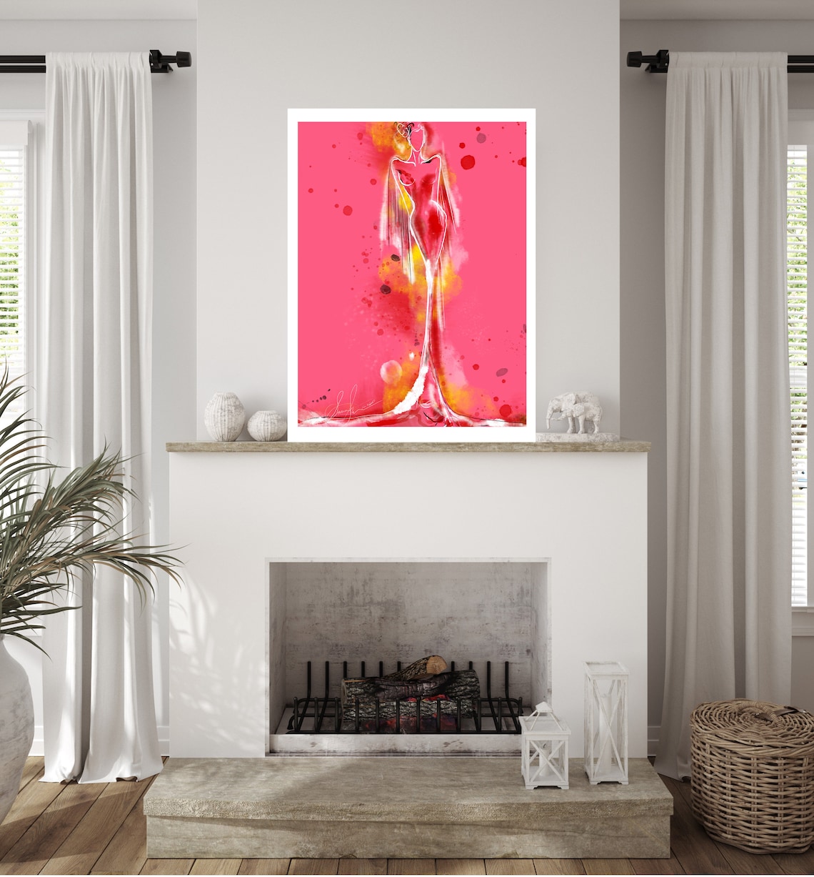 Pink and Red Watercolor Painting Pink Fashion Illustration - Etsy
