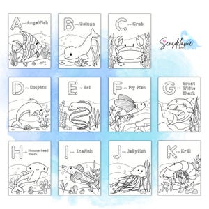 Sea Themed ABC Printable Coloring Book for Kids Ocean Alphabet Art for ...