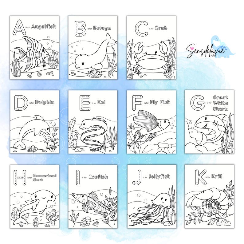 Sea Themed ABC Printable Coloring Book for Kids Ocean Alphabet Art for ...