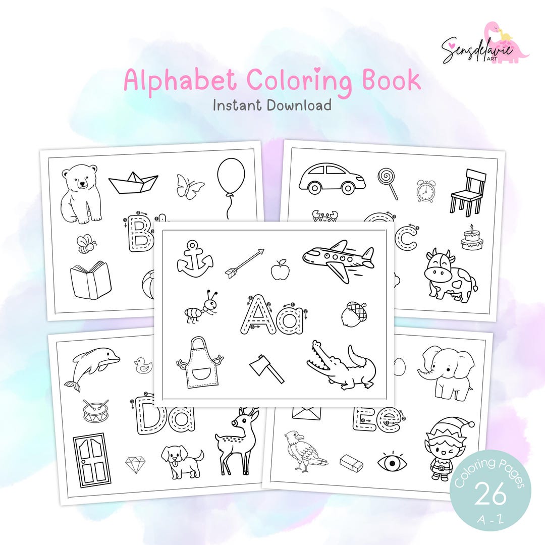 Alphabet Letter Coloring Pages for Kids, Cute Toddler Coloring Book ...