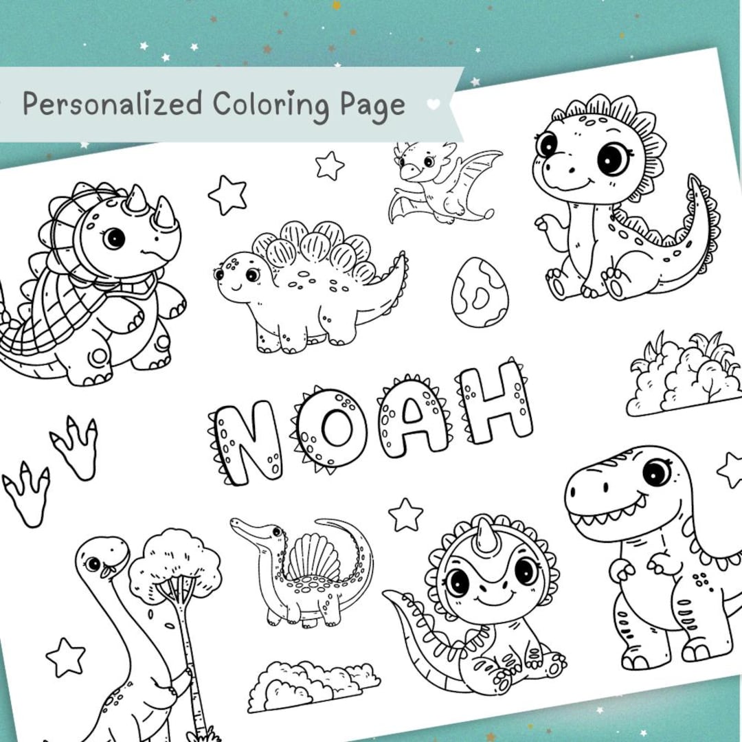 Dinosaur Personalized Coloring Page for Kids Instant Download Custom ...