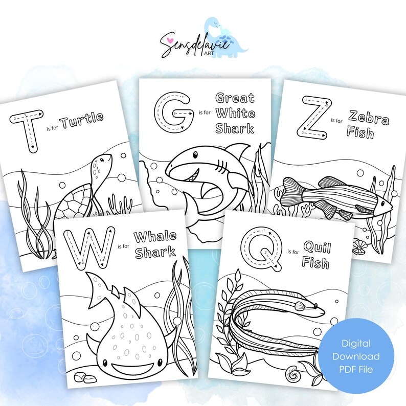 Under the Sea ABC Coloring Book Printable Sea Creatures Alphabet ...