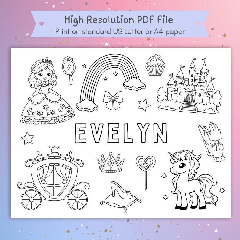 Personalized Princess Coloring Page: Custom Name Activity (digital ...
